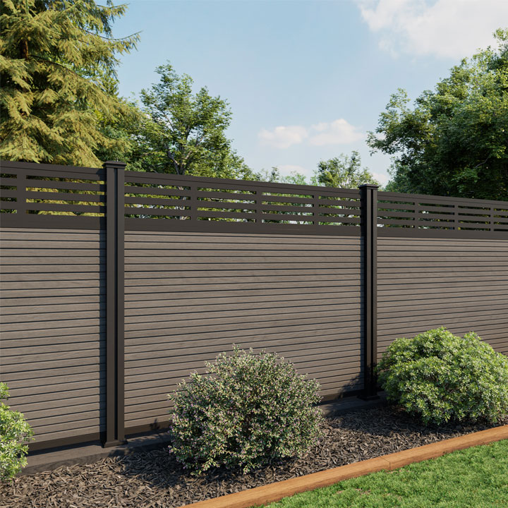 5ft Slatted Composite Fence Panel with Decorative Screen - Grey | North ...